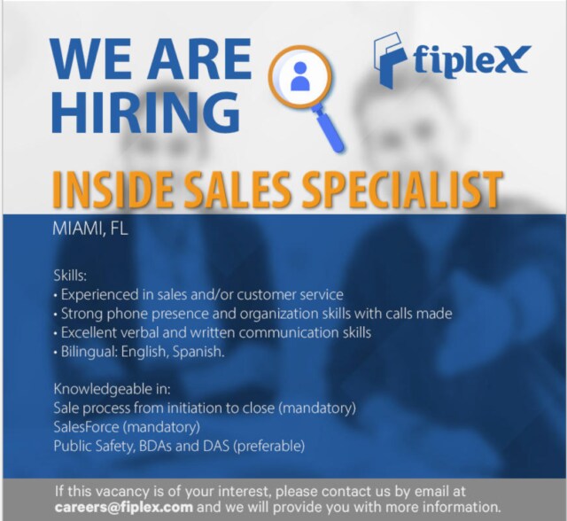 WE ARE HIRING! Position: Inside Sales Specialist | Fiplex